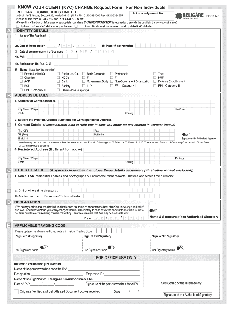 Fillable Online KNOW YOUR CLIENT KYC CHANGE Request Form - For Non Fax ...