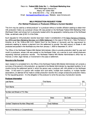 Fillable Online MILK PRODUCTION REQUEST FORM For Retired Producers or ...