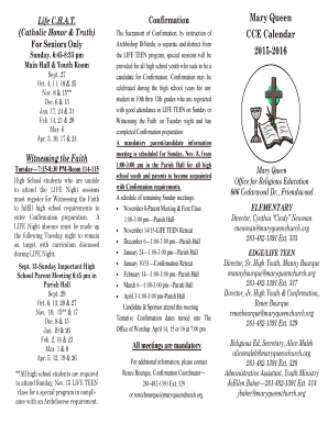 Fillable Online Life CHAT Confirmation Mary Queen CCE Calendar For Fax ...