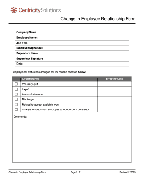 Fillable Online Change in Employee Relationship Form - bCentricityb ...