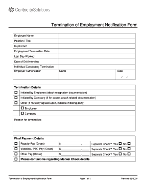 Fillable Online Termination of Employment Notification Form Fax Email ...