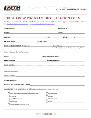 Fillable Online Job Shadow Registration form Revised 10915 Fax Email ...