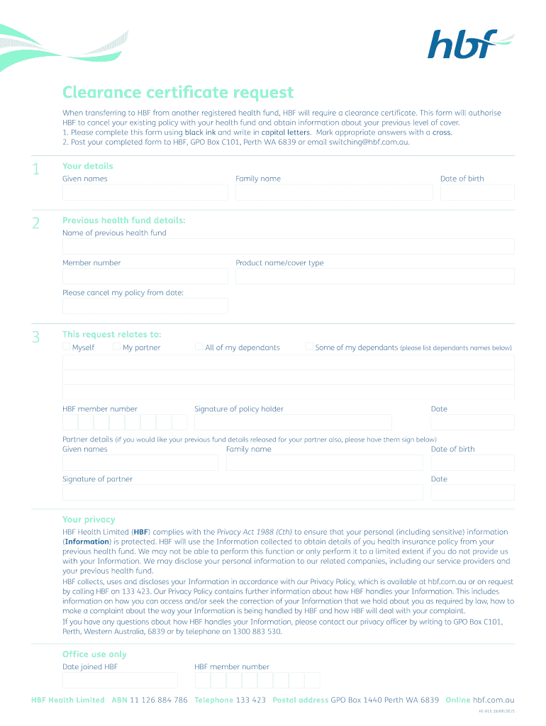 Fillable Online When transferring to HBF from another registered health ...