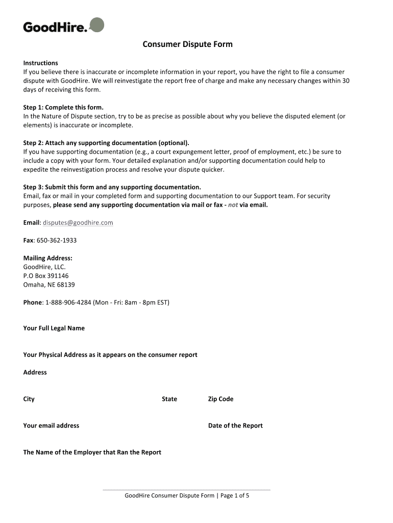 Fillable Online Consumer Dispute Form - bGoodHireb Fax Email Print ...