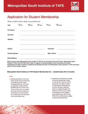Fillable Online Metropolitan South Institute of TAFE Student ...