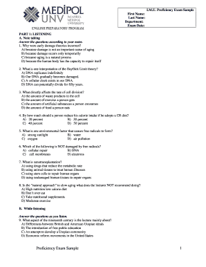 Fillable Online medipol edu Proficiency Exam Sample 1 - stanbul ...