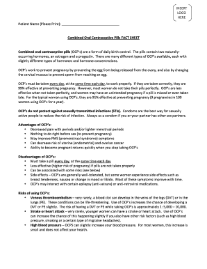 Fillable Online Combined Oral Contraceptive Pills FACT SHEET Fax Email ...