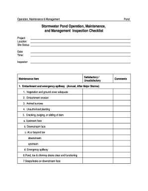 Stormwater Pond Operation Maintenance Management Inspection Checklist ...