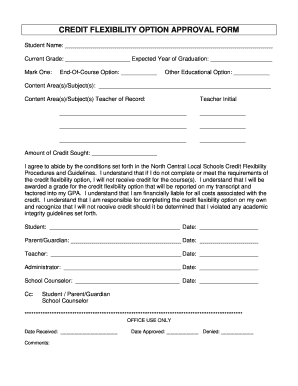 Fillable Online ncschool k12 oh CREDIT FLEXIBILITY OPTION APPROVAL FORM - ncschool k12 oh Fax ...