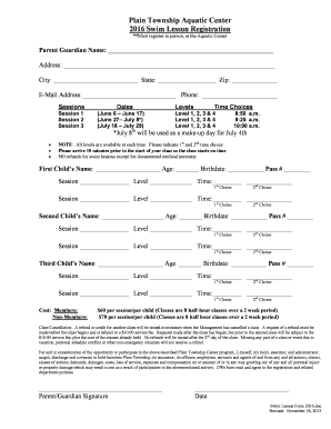 Fillable Online Swim Lesson Form 2016 Fax Email Print - pdfFiller