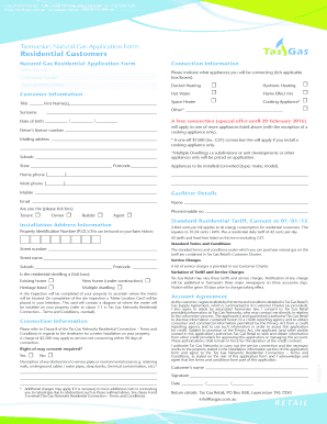 Fillable Online Tasmanian Natural Gas Application Form Residential ...