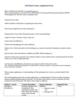 Fillable Online AMS Short Course Application Form - ametsocorg Fax ...