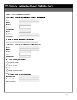 Fillable Online eatrightwashington WA Academy - Outstanding Student ...