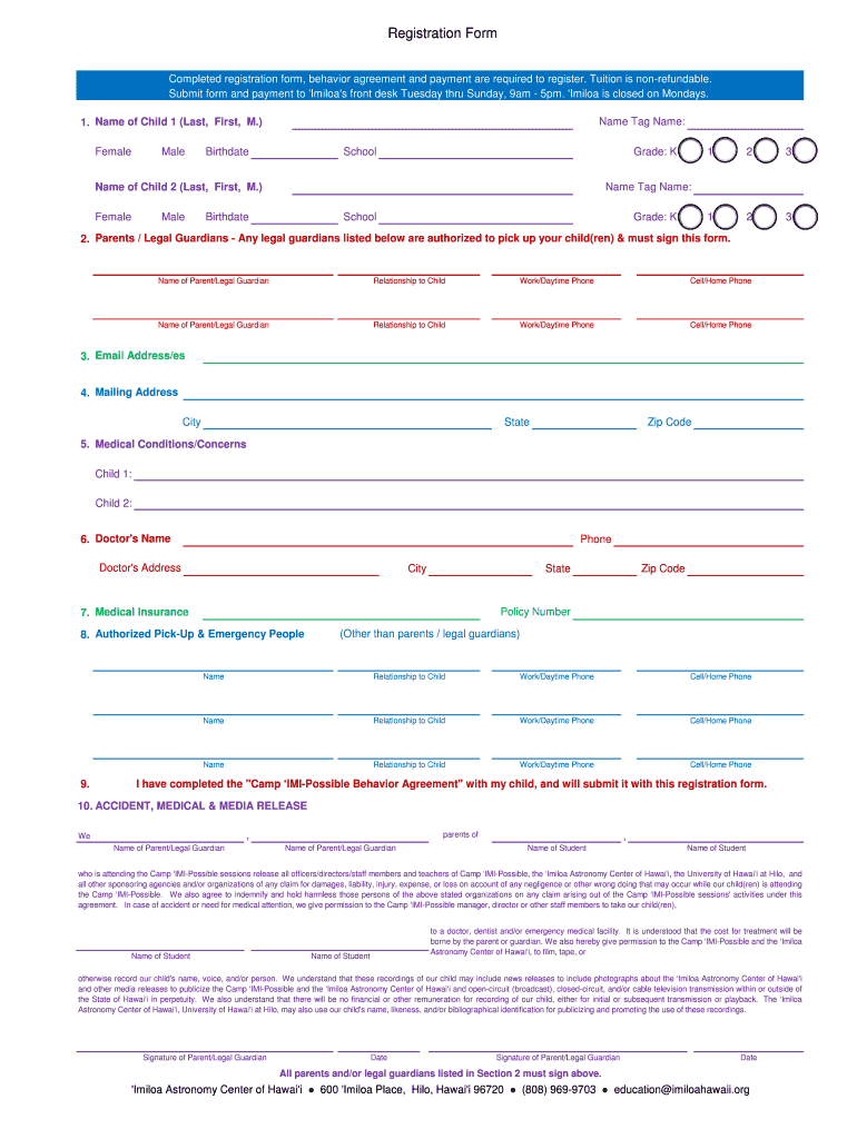 Fillable Online imiloahawaii Registration Form - Imiloa Hilo ...