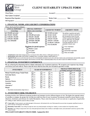 Fillable Online Client Suitability Update Form - Financial West Group ...