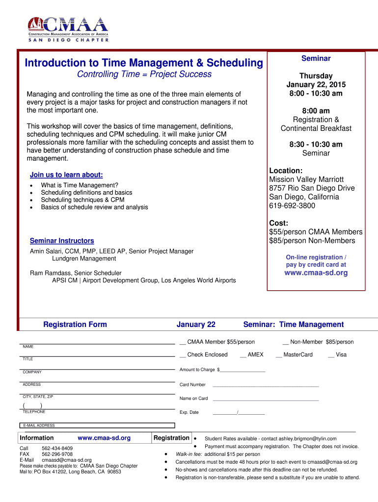 Fillable Online cmaa-sd Introduction to Time Management Scheduling Seminar Fax Email Print ...