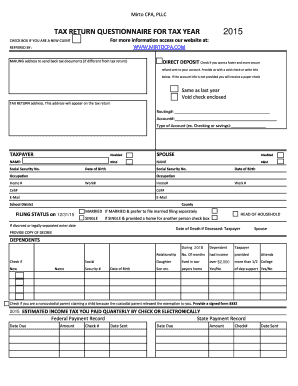 Fillable Online TAX RETURN QUESTIONNAIRE FOR TAX YEAR 2013 - Mirto CPA ...