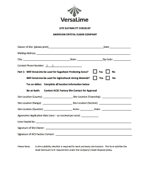 Fillable Online SITE SUITABILITY CHECKLIST AMERICAN CRYSTAL SUGAR ...