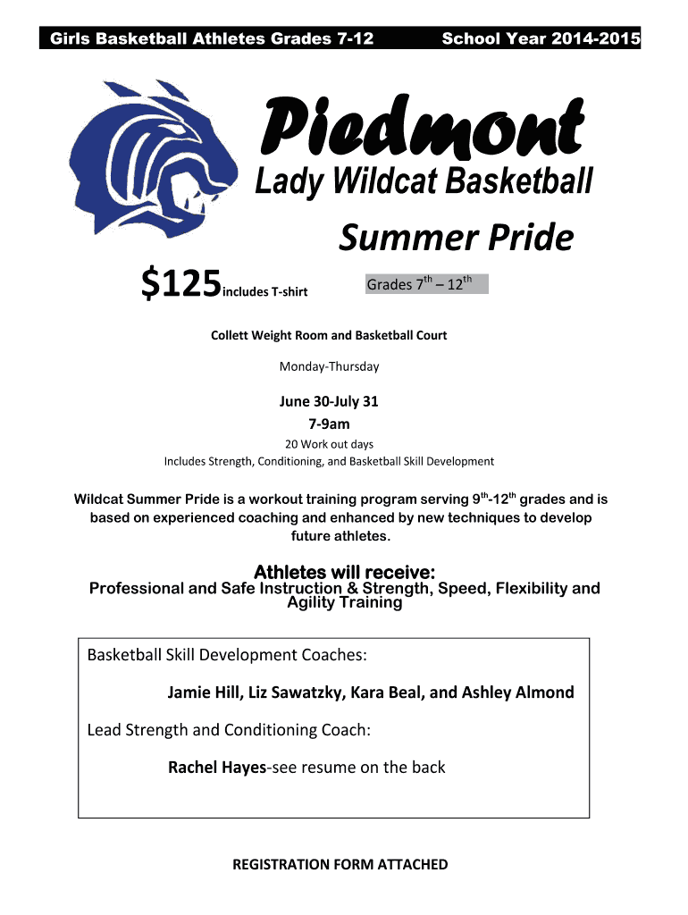 Fillable Online piedmontschools Lady Wildcat Basketball Summer Pride - Piedmont Public Schools ...