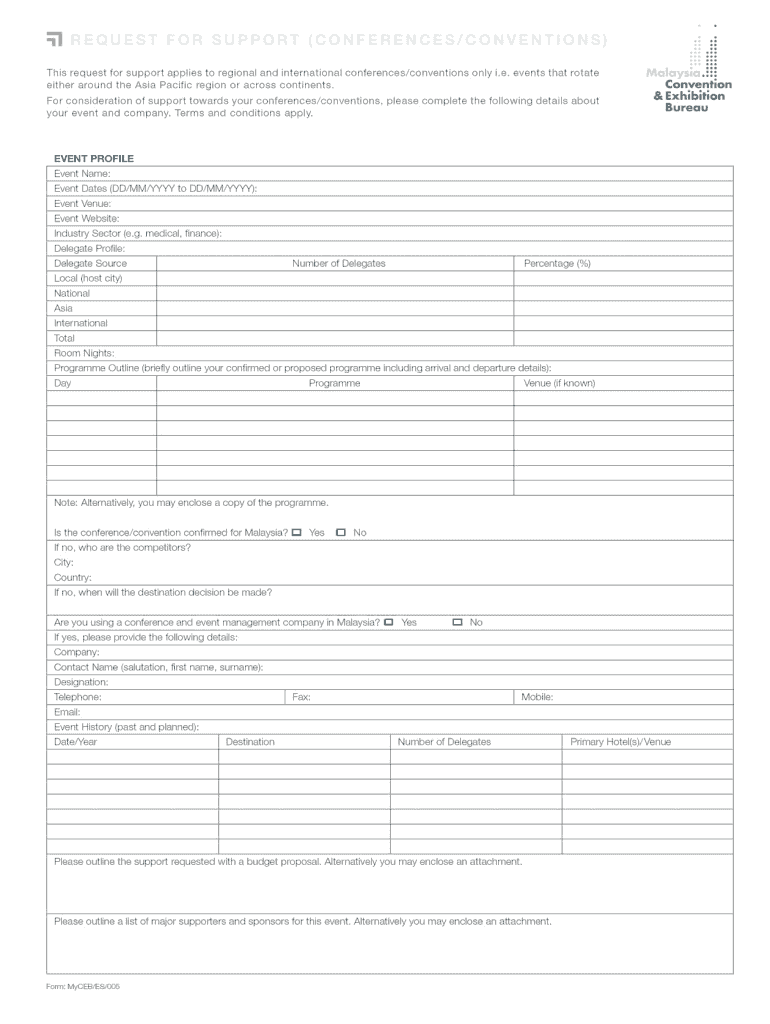 Fillable Online REQUEST FOR SUPPORT FORM - Malaysia Convention and ...