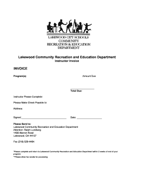 Fillable Online Lakewood Community Recreation and Education Department Fax Email Print - pdfFiller