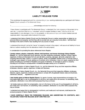 Fillable Online hebronchurch HEBRON BAPTIST CHURCH LIABILITY RELEASE ...