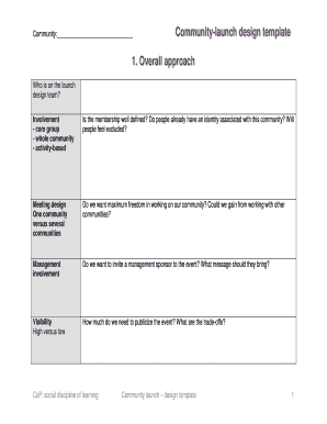 Fillable Online Community-launch design template 1. Overall approach ...