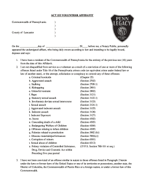 Fillable Online ACT 153 VOLUNTEER AFFIDAVIT Commonwealth of ...