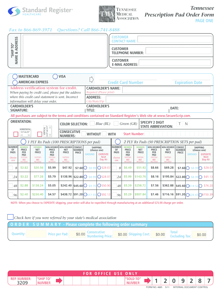 Fillable Online Rx Pad Order Form - ScripPlus from Standard Register ...