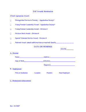 Fillable Online apsaf SAF Awards Nomination form - apsaforg Fax Email ...
