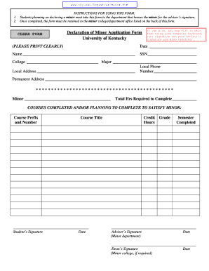 Fillable Online hs as uky MINOR APPLICATION FORM. MINOR APPLICATION ...