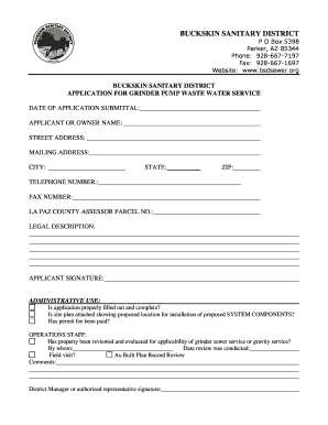 Fillable Online APPLICATION FOR GRINDER PUMP SERVICEfinaldraftdoc Fax ...