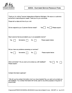 Fillable Online AODA CUSTOMER SERVICE FEEDBACK FORM - Traverse Independence Fax Email Print ...