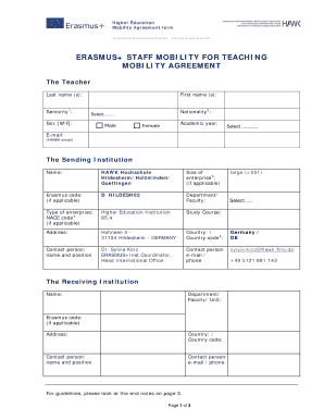 Fillable Online ERASMUS STAFF MOBILITY FOR TEACHING MOBILITY AGREEMENT ...