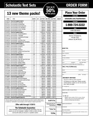 Fillable Online Scholastic Text Sets ORDER bFORM 13b new theme packs ...