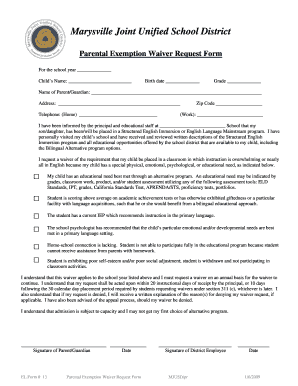 Fillable Online Parental Exemption Waiver Request Form Fax Email Print ...