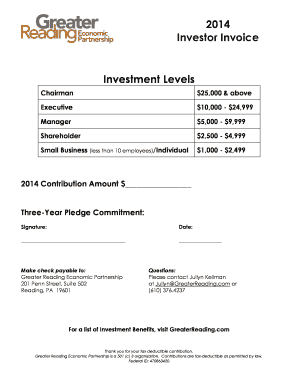Fillable Online 2014 Investor Invoice Investment Levels ...