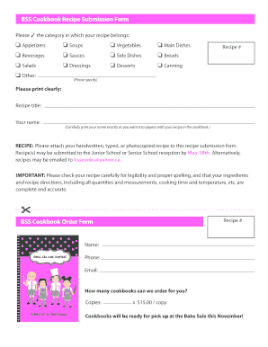Fillable Online BSS Cookbook Recipe Sheet-Order Form Fax Email Print ...