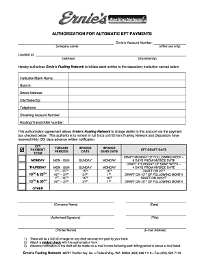 Fillable Online EFT Payment Form - Ernie's Fueling Network Fax Email ...