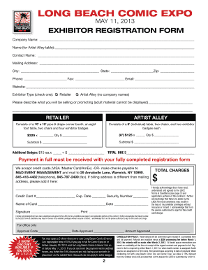 Fillable Online Exhibitor Form LBCHC 2013pdf Fax Email Print - pdfFiller