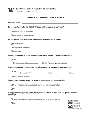 Fillable Online hcde washington General Information Questionnaire ...