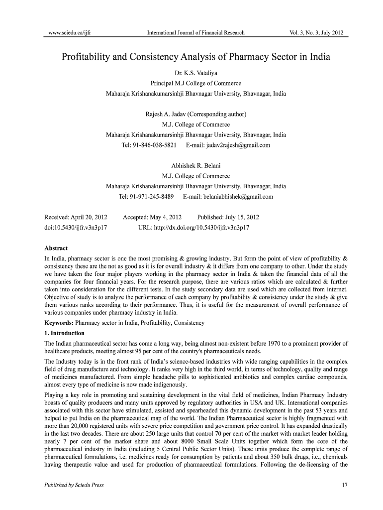 Fillable Online Profitability and Consistency Analysis of Pharmacy ...