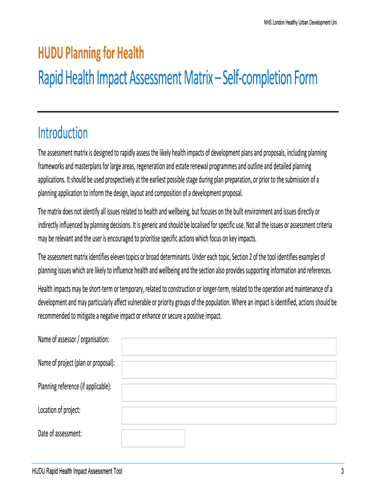 Fillable Online healthyurbandevelopment nhs HUDU Rapid HIA Form ...