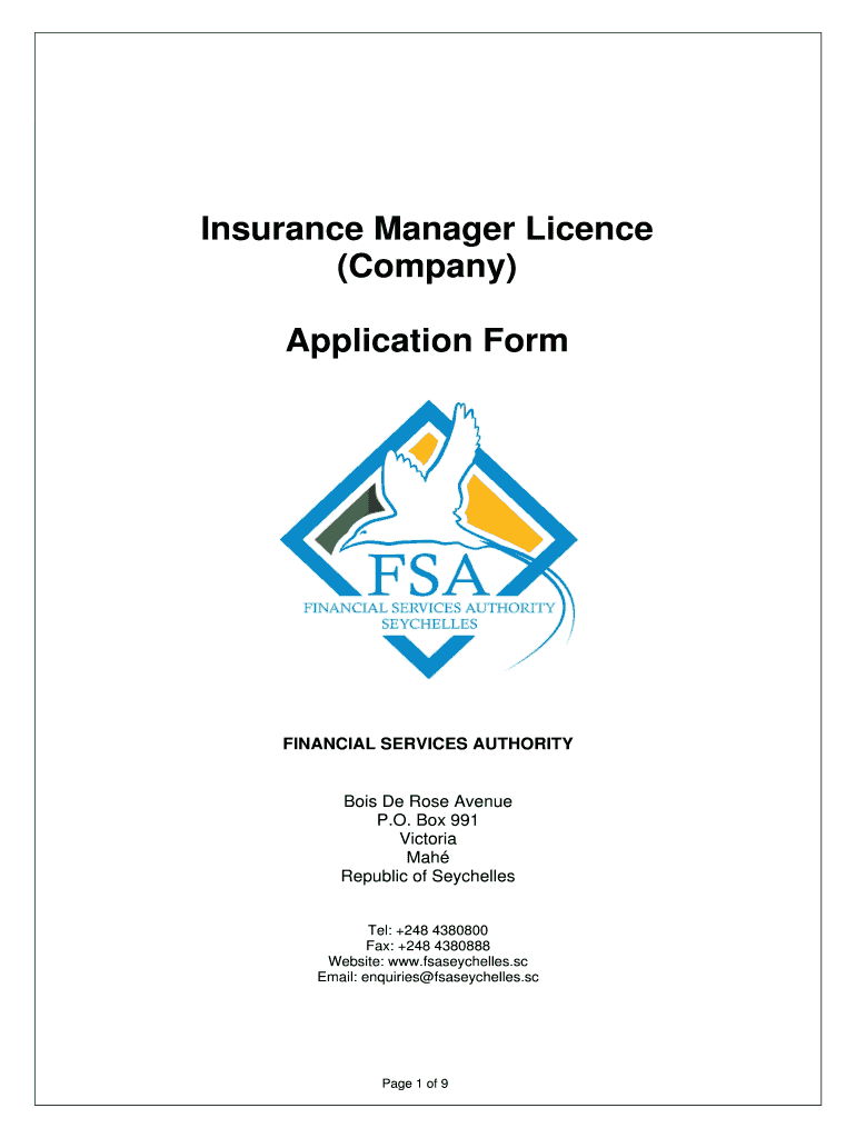 Fillable Online Insurance Manager Licence Company Application Form Fax ...