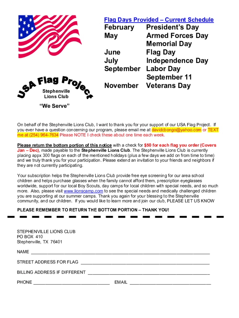 Fillable Online Flag Order Form - Stephenville Lions Fax Email Print ...