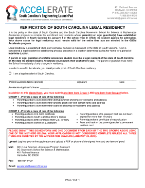 Fillable Online Residency Form - South Carolina Governor's School for ...