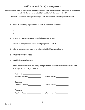 Fillable Online Welfare to Work (WTW) Scavenger Hunt - Human Services ...