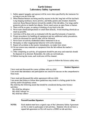 Fillable Online Earth Science Laboratory Safety Agreement - Lemon Bay ...