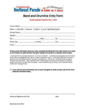 Fillable Online minneapolischamber Band and Drumline Entry Form Fax ...