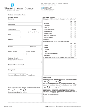Fillable Online swan wa edu Medical Form - Swan Christian College Fax ...